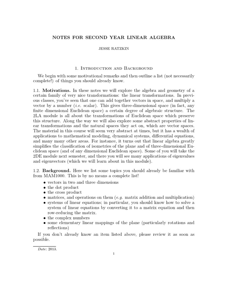 Second Year Linear Algebra Notes | PDF | Basis (Linear Algebra ...