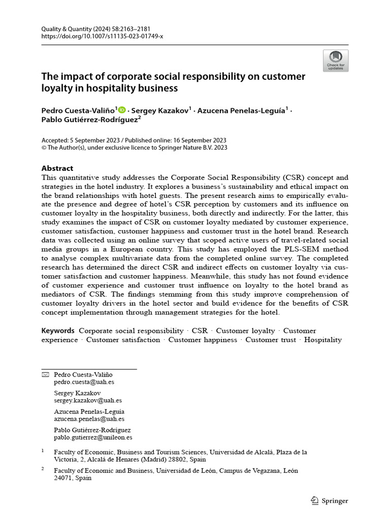 CRS on Loyaty Hospitality | PDF | Survey Methodology | Corporate Social ...