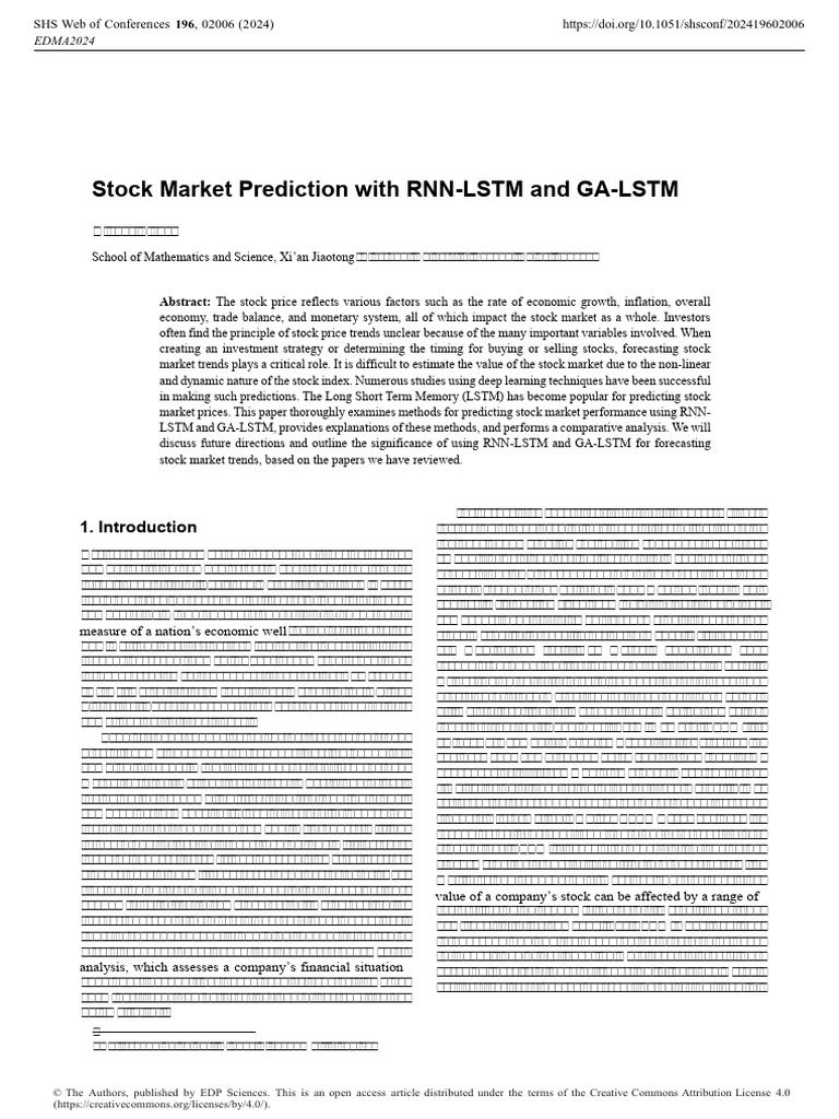 Stock Market Forecasting with LSTM Techniques | PDF | Forecasting ...