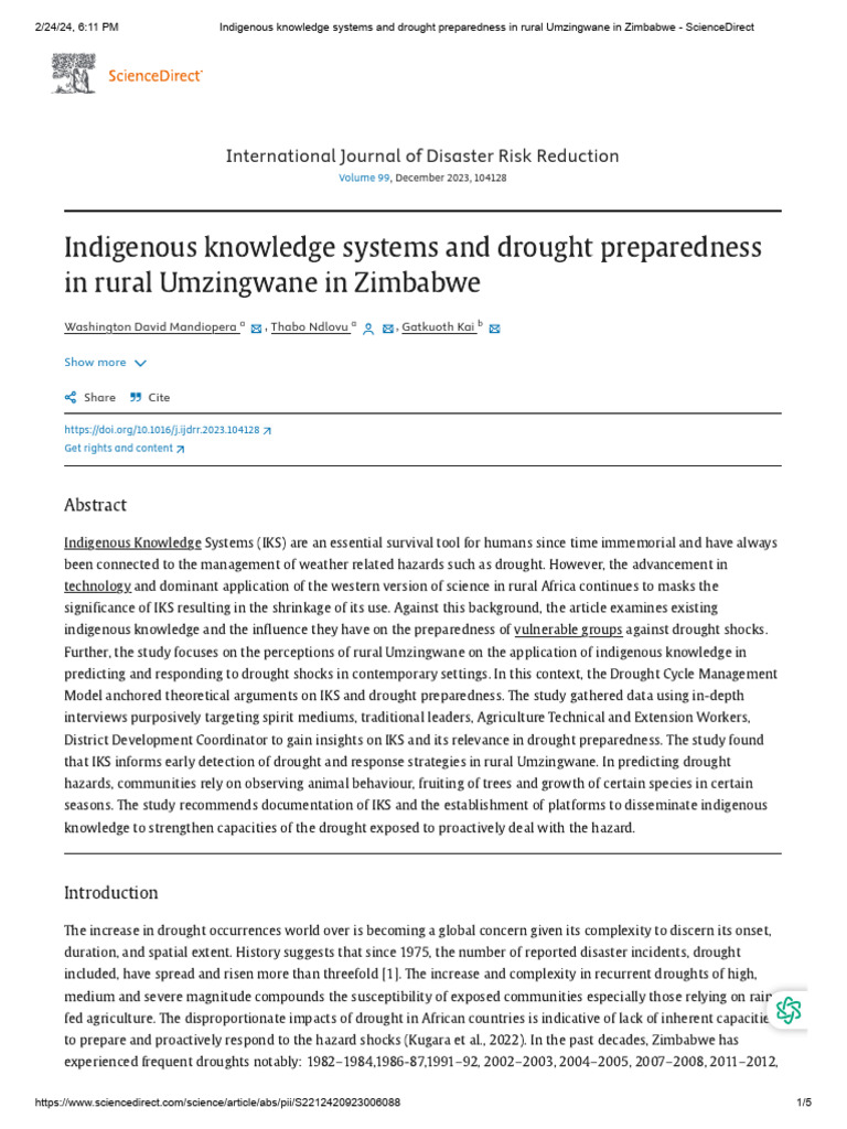 Indigenous Knowledge & Drought Prep in Umzingwane | PDF | Drought ...