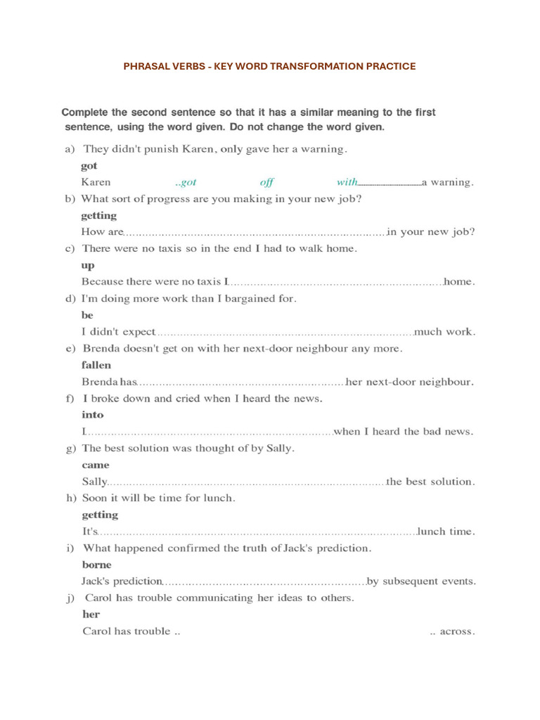Phrasal Verbs - Key Word Transformation | PDF