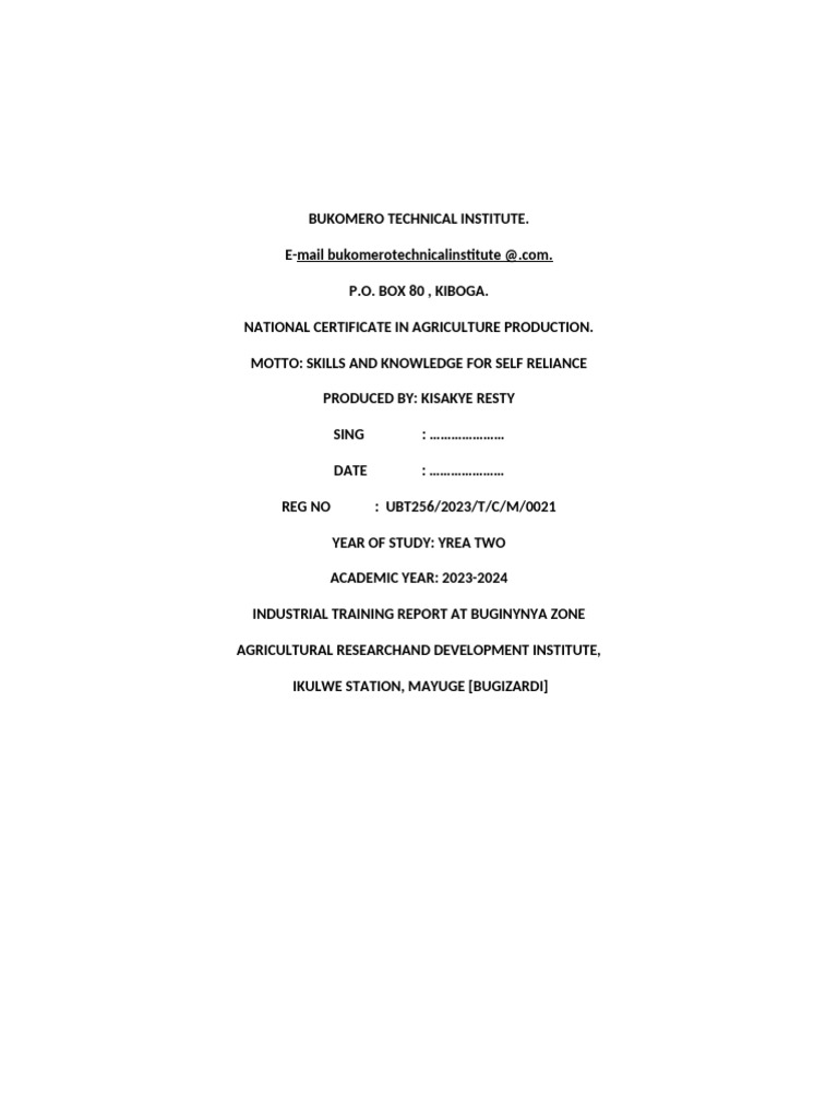Bukomero Technical Institute Report | PDF | Maize | Rice