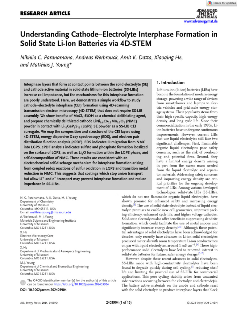 Advanced Energy Materials - 2024 - Paranamana - Understanding Cathode Electrolyte Interphase ...