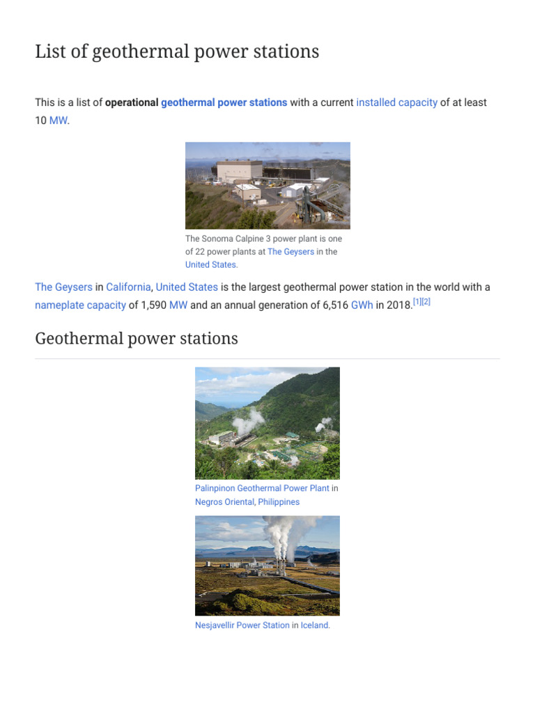 List of Geothermal Power Stations - Wikipedia | PDF | Electric Power ...