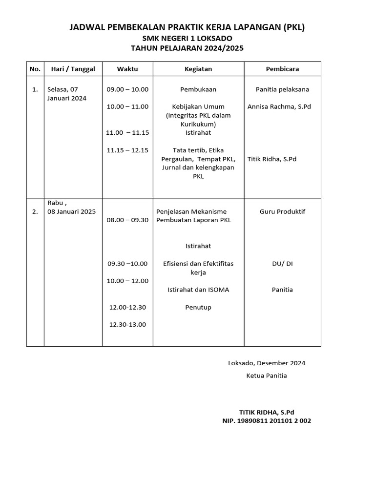 JADWAL PEMBEKALAN PRAKERIN 2024 | PDF