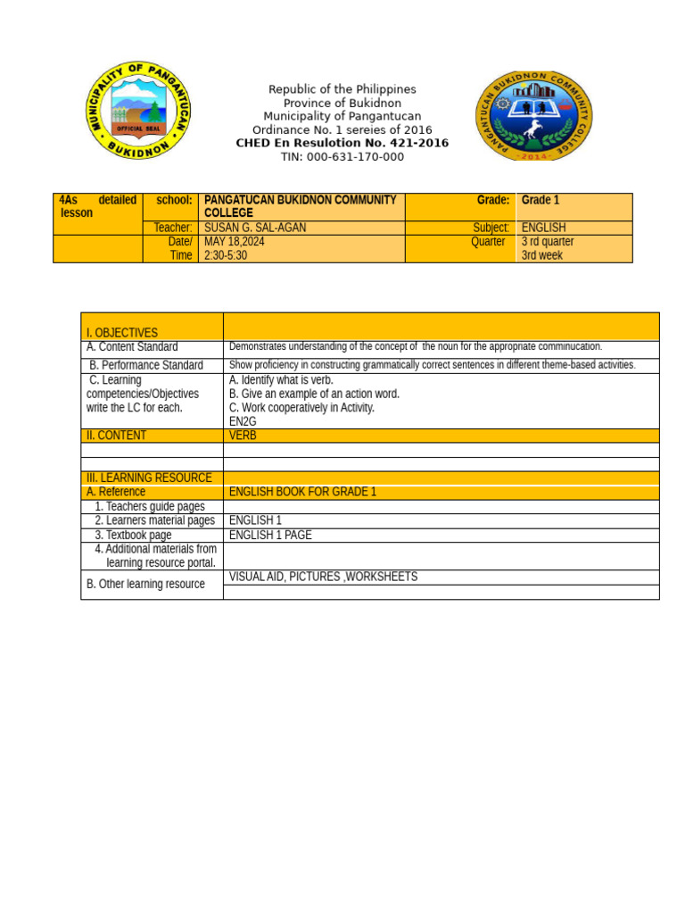 4as Lesson Plan | PDF