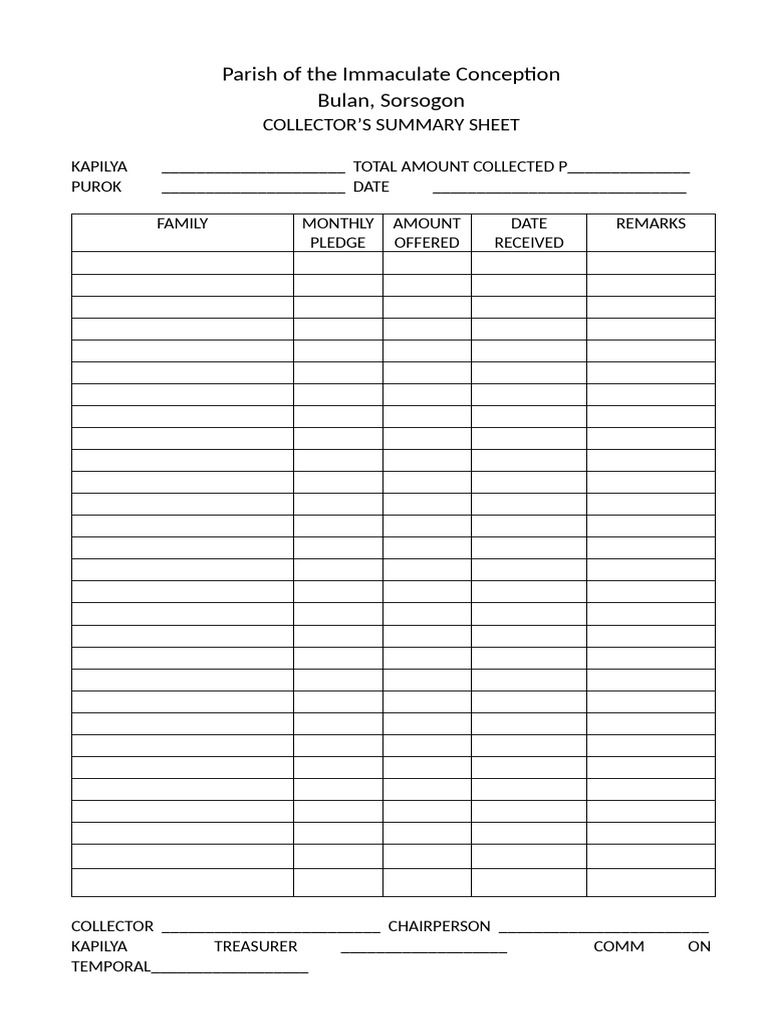 Collection Summary Sheet | PDF