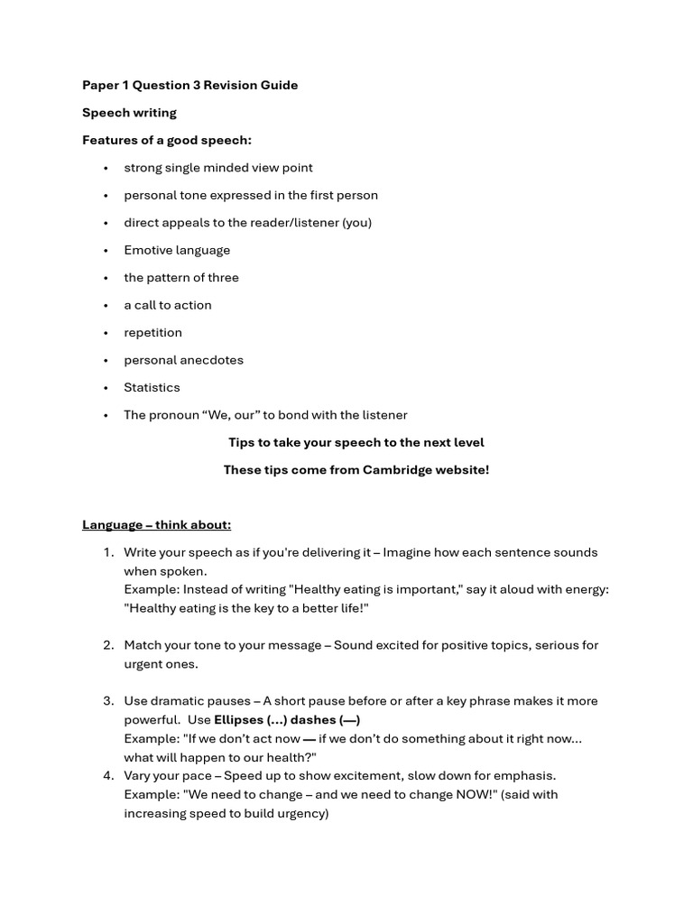 Effective Speech Writing Tips Guide | PDF | Speech | Linguistics