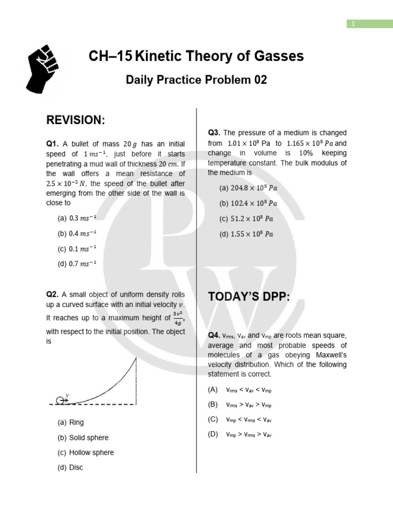 Kinetic Theory of Gases: DPP 02 | PDF | Gases | Temperature