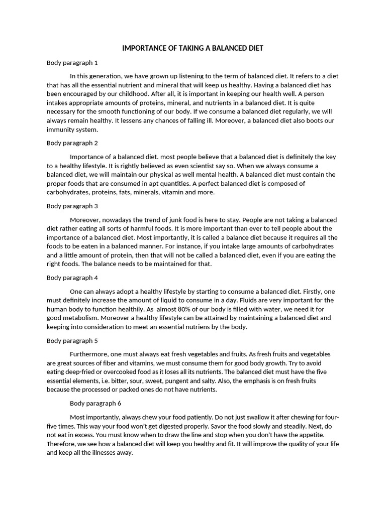 Importance of Taking A Balanced Diet 2 | PDF | Diet (Nutrition) | Diet ...