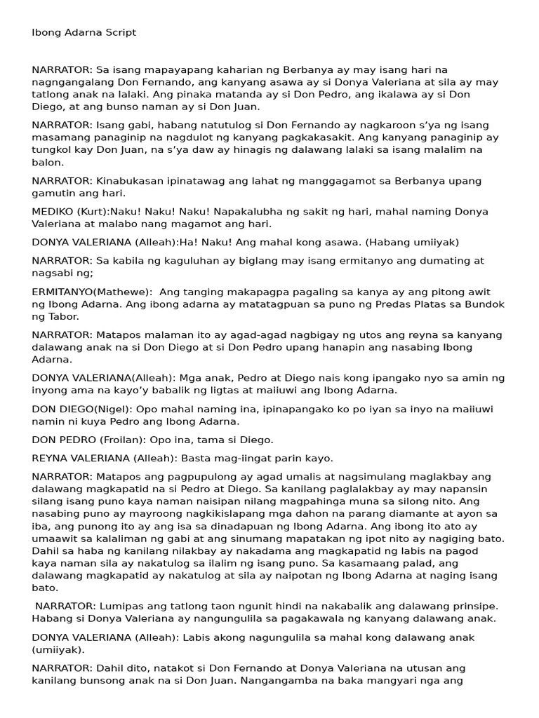 Ibong Adarna Script 1 | PDF