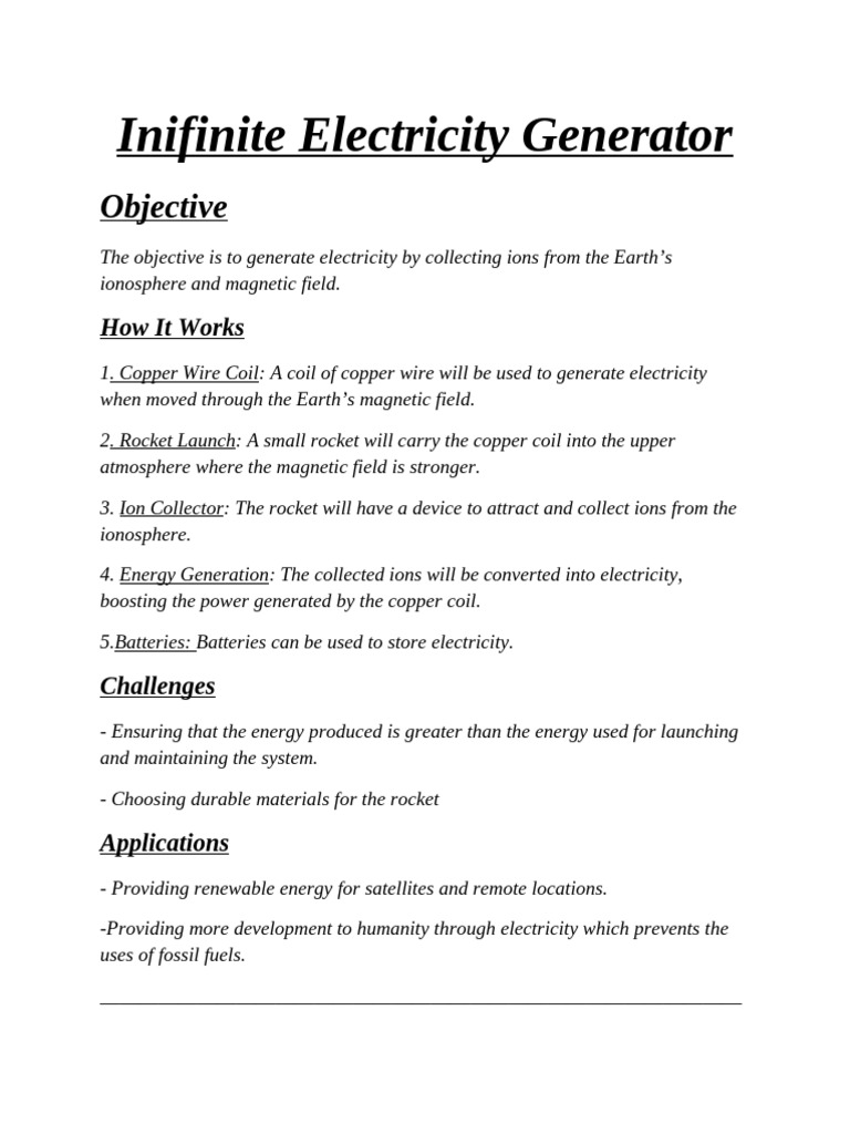 Inifinite Electricity Generator | PDF