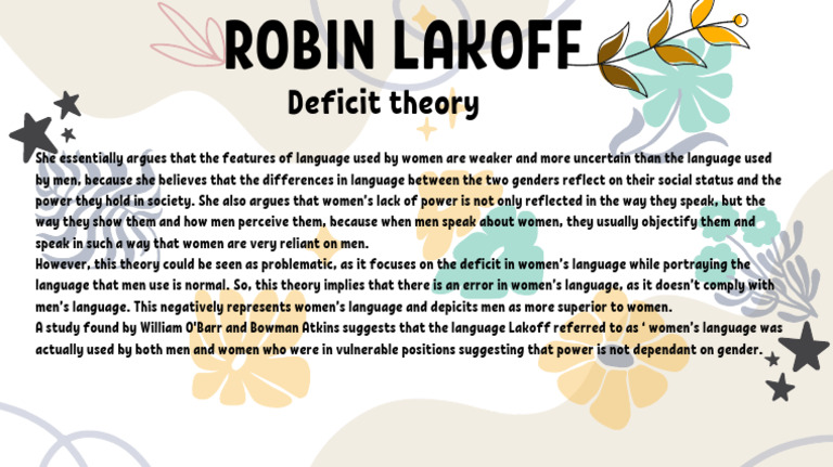 Robin Lakoff Deficit Theory | PDF