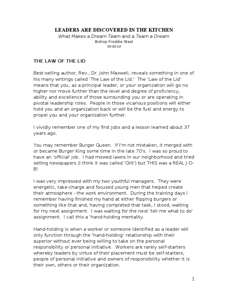 Leaders Are Discovered in The Kitchen | PDF | Leadership | Thought