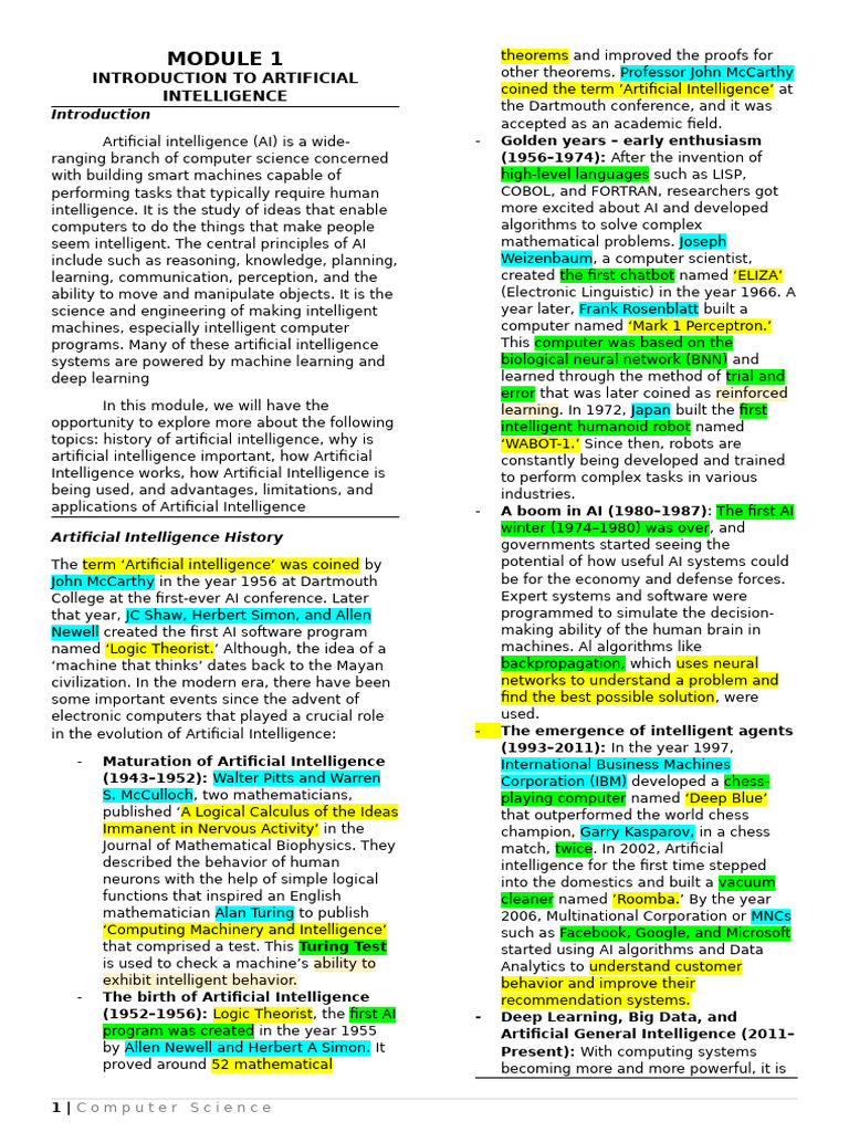 Module 1 | PDF | Artificial Intelligence | Intelligence (AI) & Semantics