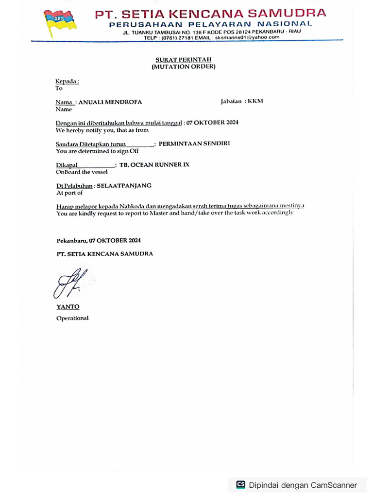 Mutasi Off Anuali Mendrofa | PDF