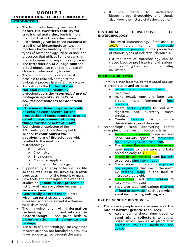 Module 1 | PDF | Biotechnology | Genetic Engineering