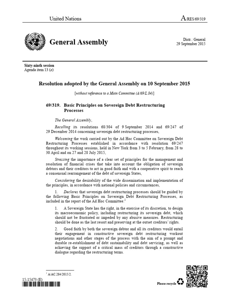 Basic Principles On Sovereign Debt Restructuring Processes | PDF | Debt ...