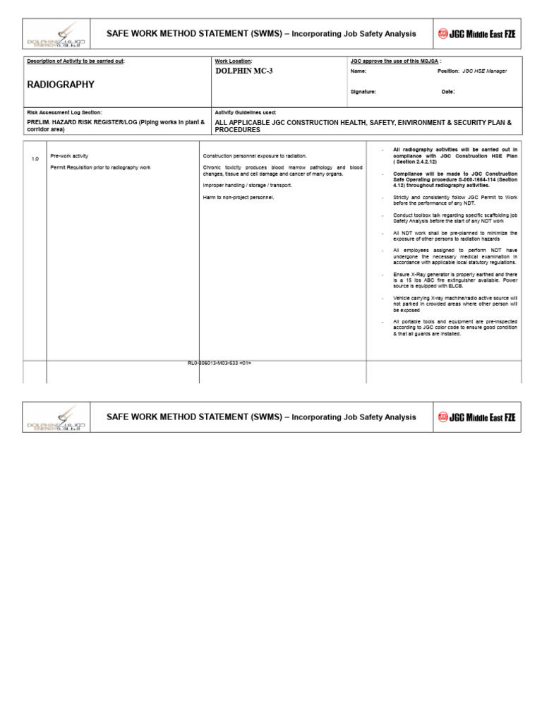 Radiography Safety Work Method Statement | PDF | Waste Management ...