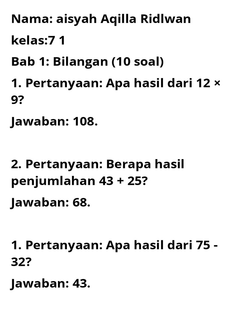 Bab 1 Bilangan (10 Soal) - 20241216 - 140057 - 0000 | PDF