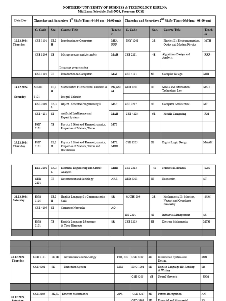 ECSE Mid Exam Schedule 2024 | PDF | Mathematics | Computing