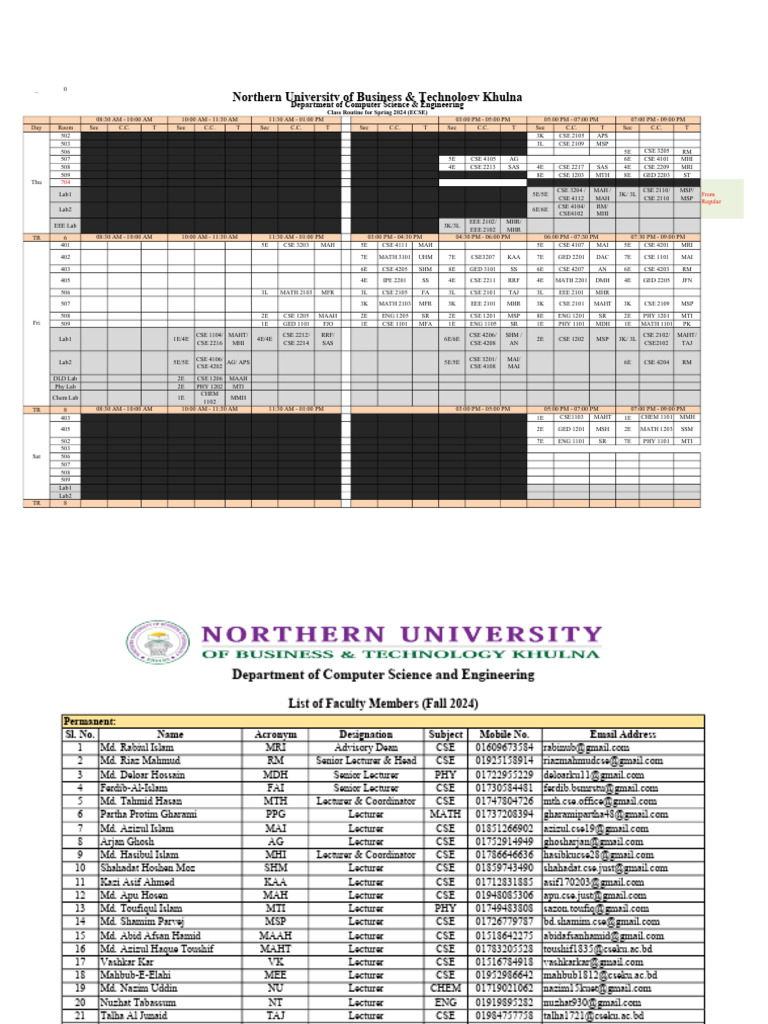 ECSE - Class Routine (Combined) - Fall 2024 - Updated 16 - 10 - 2024 | PDF
