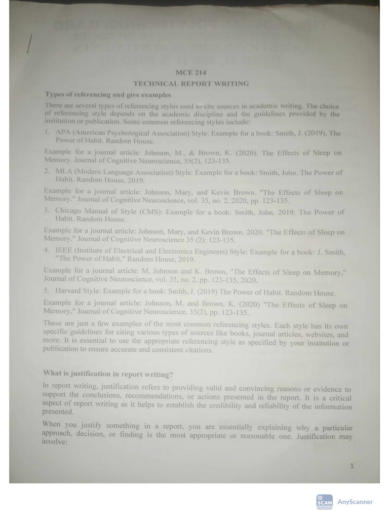 MCE 214 Technical Report Writing 2 | PDF