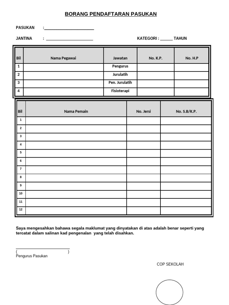 Borang Pendaftaran Pasukan | PDF