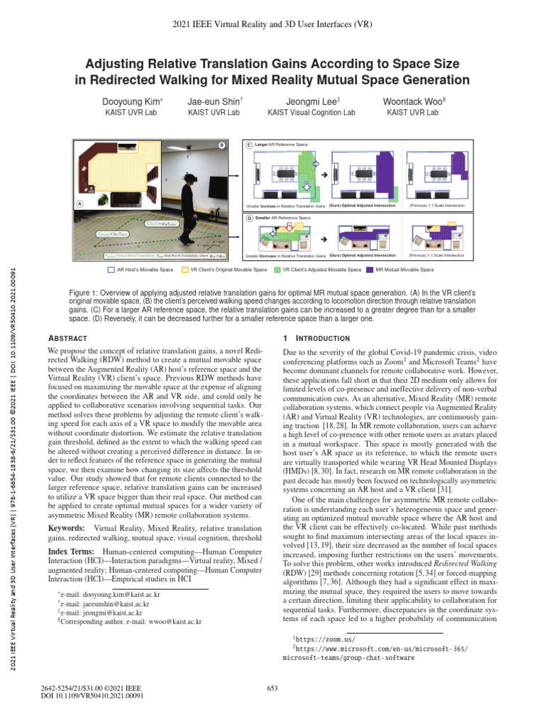 Adjusting Relative Translation Gains According To Space Size in Redirected Walking For Mixed ...