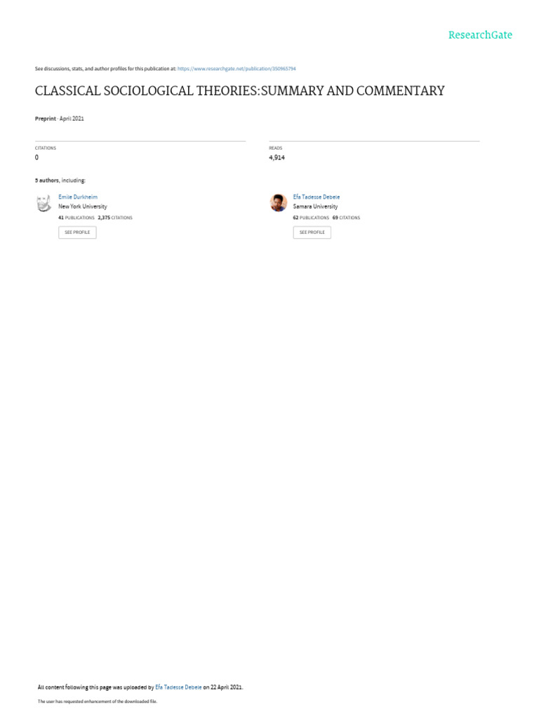 ClassicalSociologicalTheories SummaryandCommentary | PDF | Value (Economics) | Money