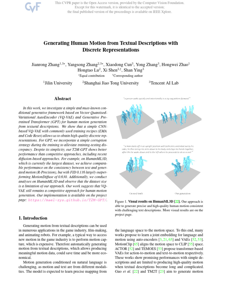 Zhang Generating Human Motion From Textual Descriptions With Discrete Representations CVPR 2023 ...