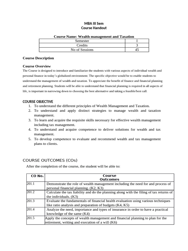 MBA IIISem - Wealth Amanagement and Taxation | PDF | Taxes | Insurance