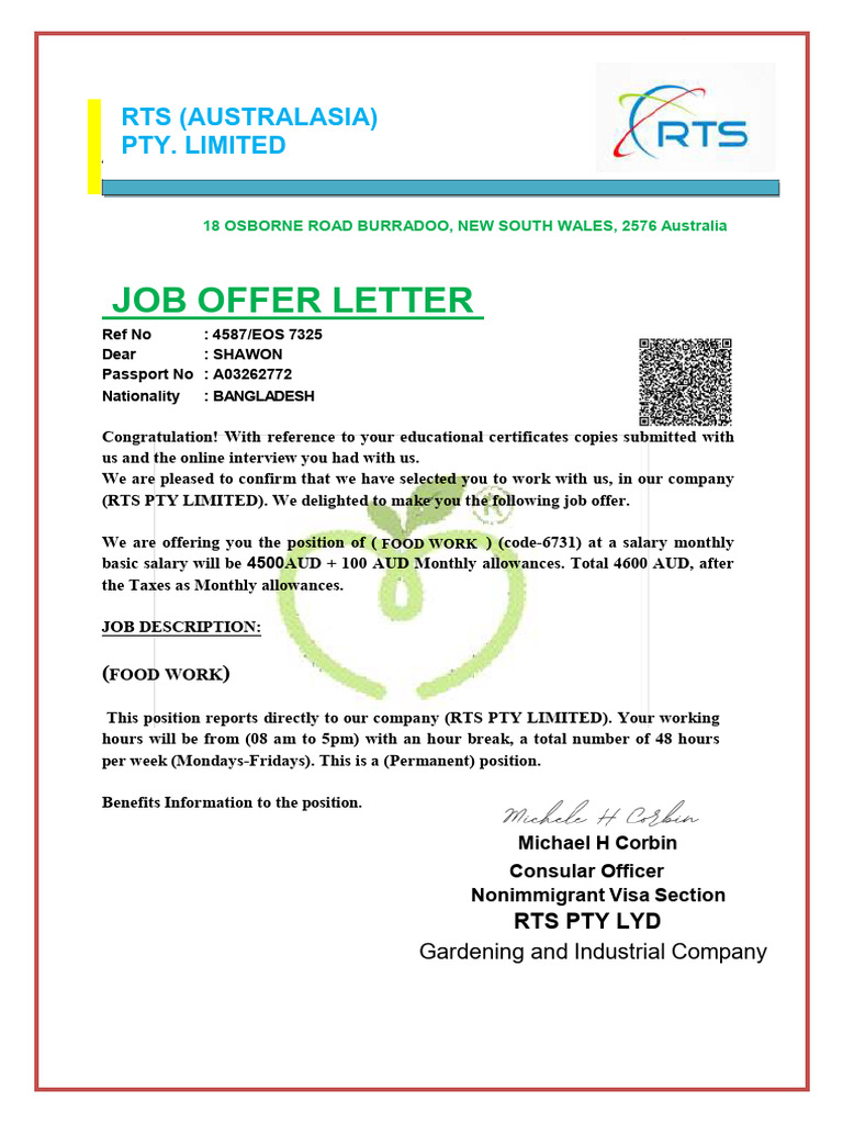Shawon Job Letter and Workpermit Form | PDF | Human Migration | Labor