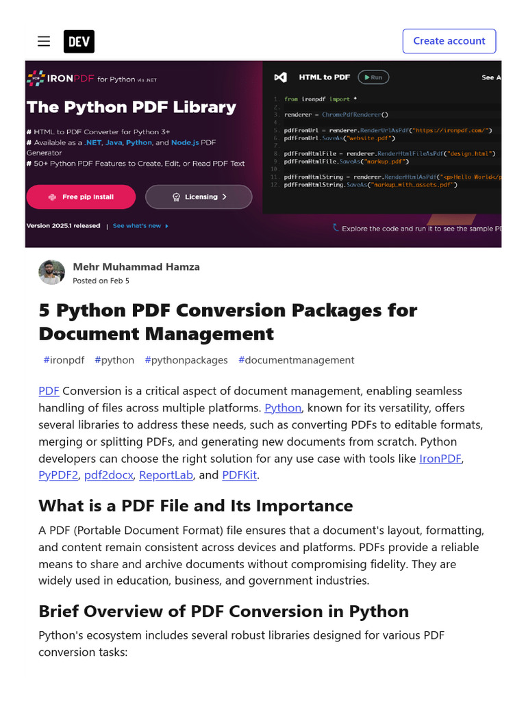 5 Python PDF Conversion Packages For Document Management - DEV Community | PDF | Software ...
