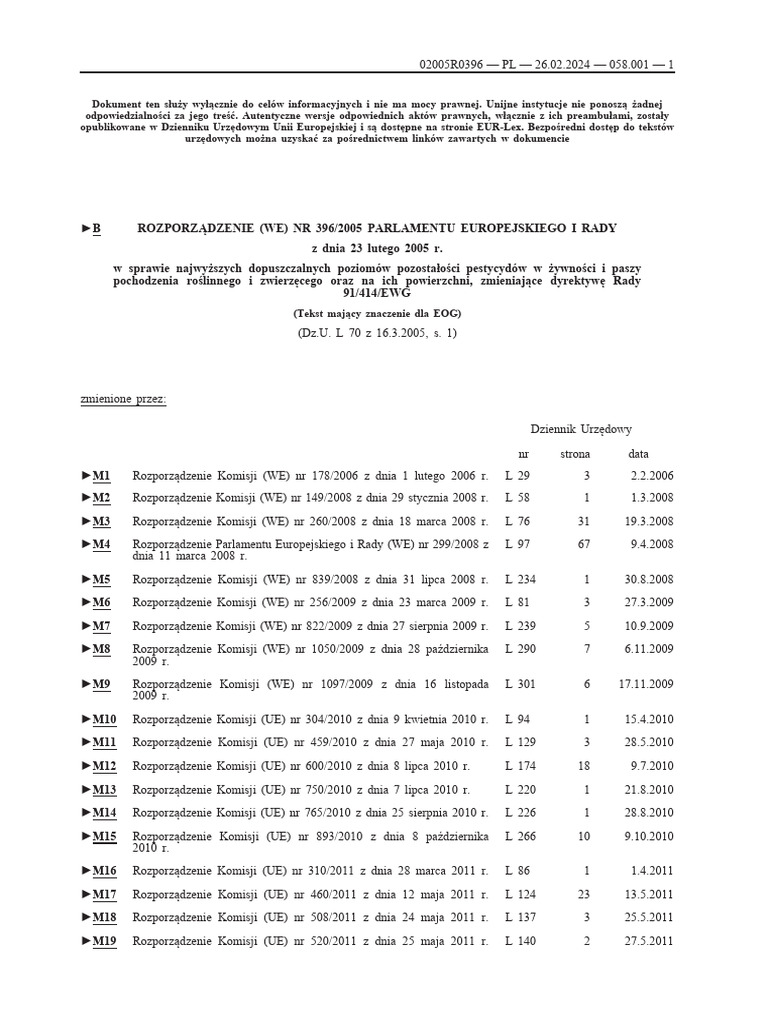 Pestycydy Rozp. 396-2005 | PDF