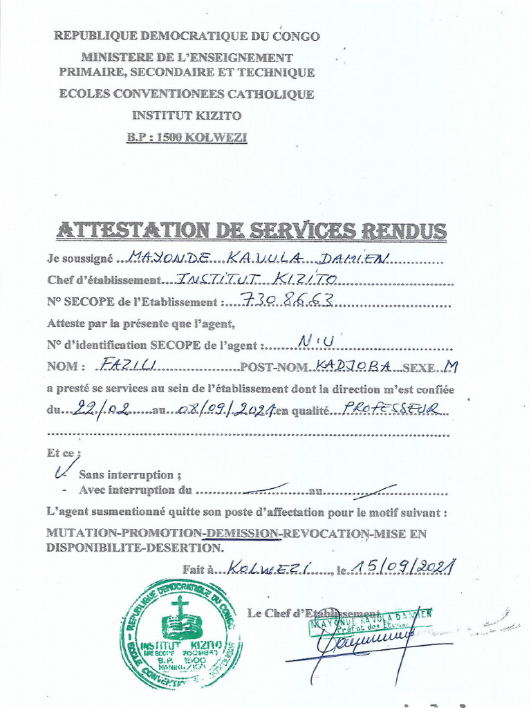 Attestation de Services Rendus Jean-Luc | PDF