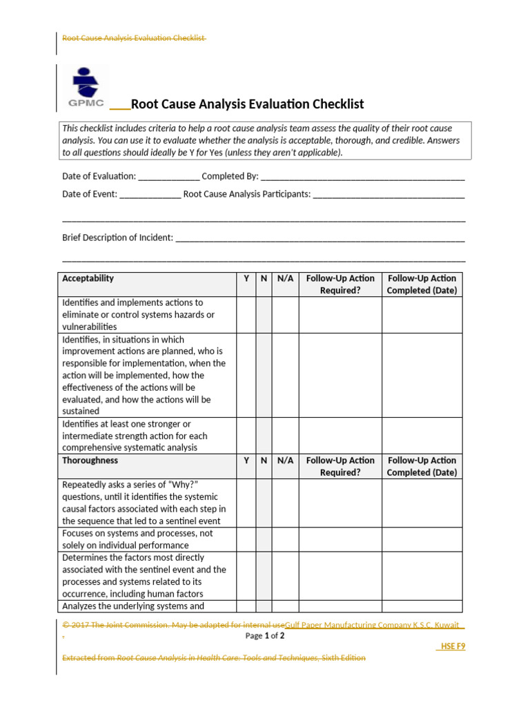 Figure 1 3 Root Cause Analysis Evaluation Checklist | PDF | Evaluation ...