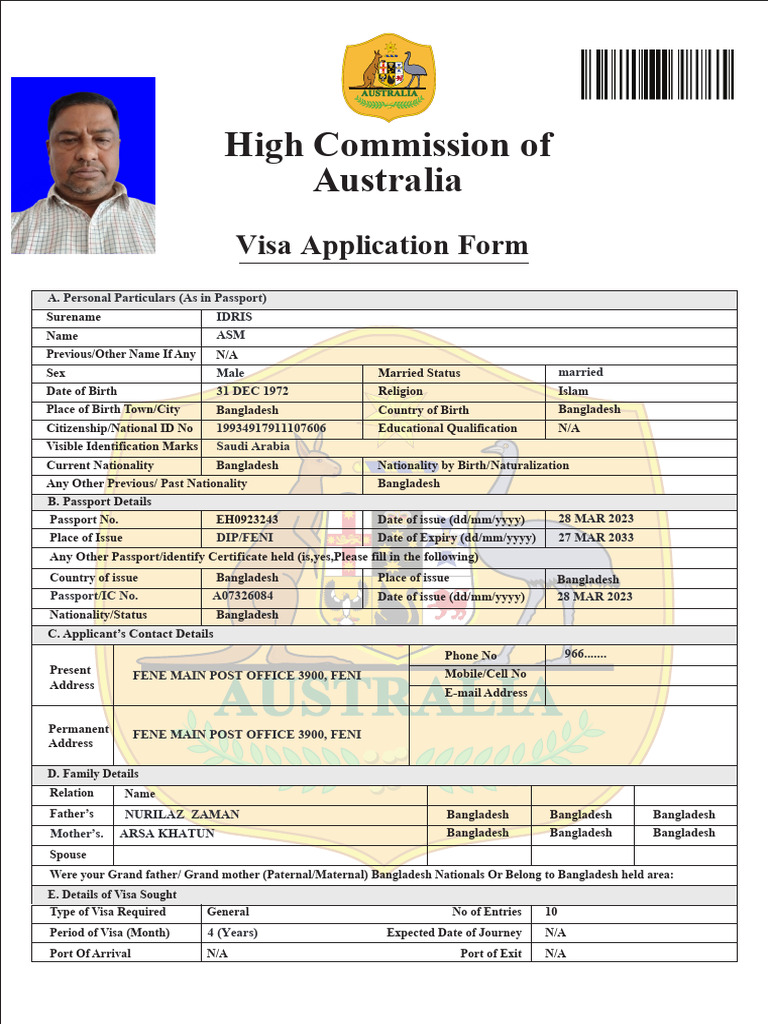 Australia Visa Application Form PDF | PDF | Travel Visa | Nationality