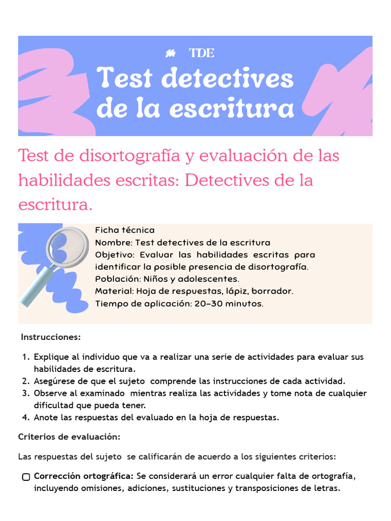 Test de Escritura y Disortografía | PDF | Aprendizaje