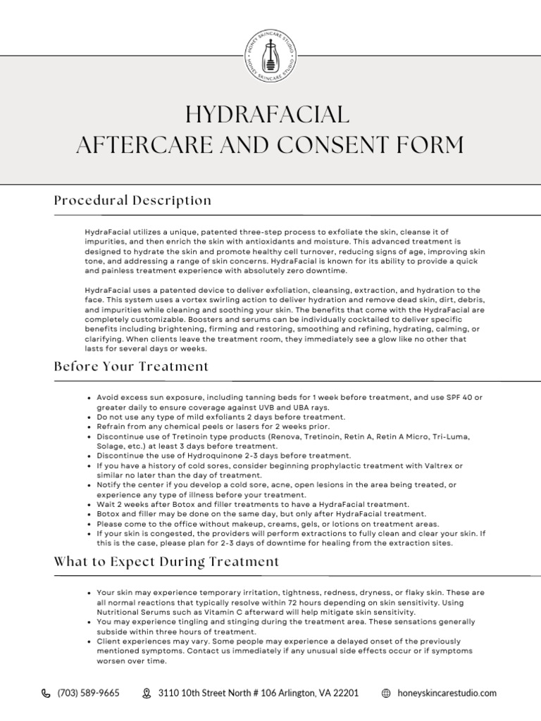 Hydrafacial Aftercare and Consent Form | PDF | Skin | Medicine