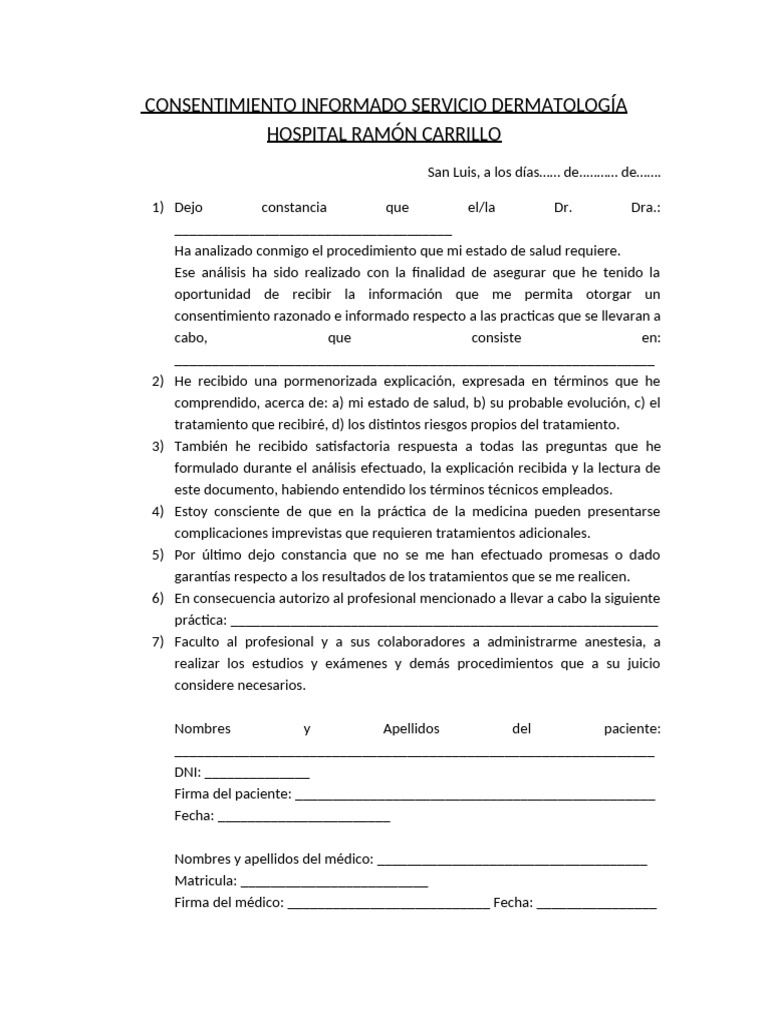 Consentimiento Informado General Procedimientos Quirurgicos HRC | PDF | Consentimiento informado ...