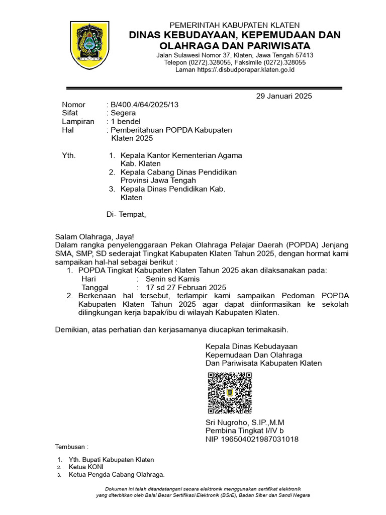 POPDA Klaten 2025: Jadwal dan Syarat | PDF