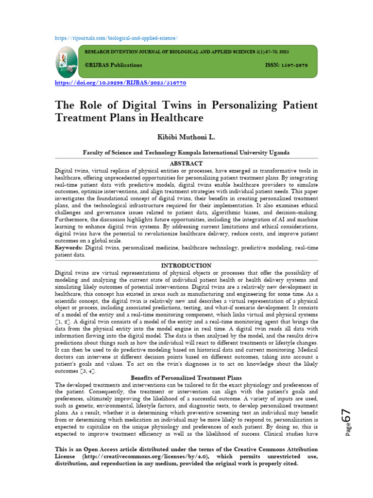 The Role of Digital Twins in Personalizing Patient Treatment Plans in ...
