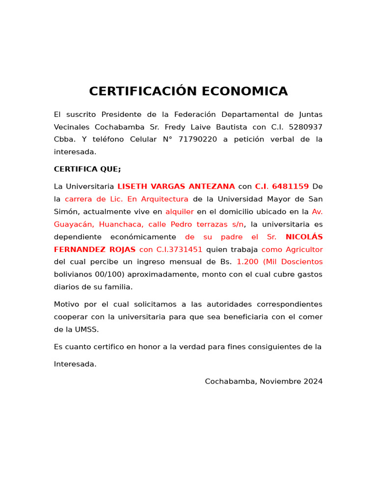 Modelo Certificado Eco. Mujeres | PDF