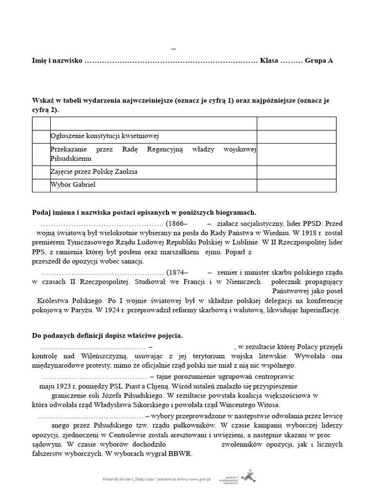 Dzial VI Sprawdzian Zakres Podstawowy GR A KL 3 | PDF