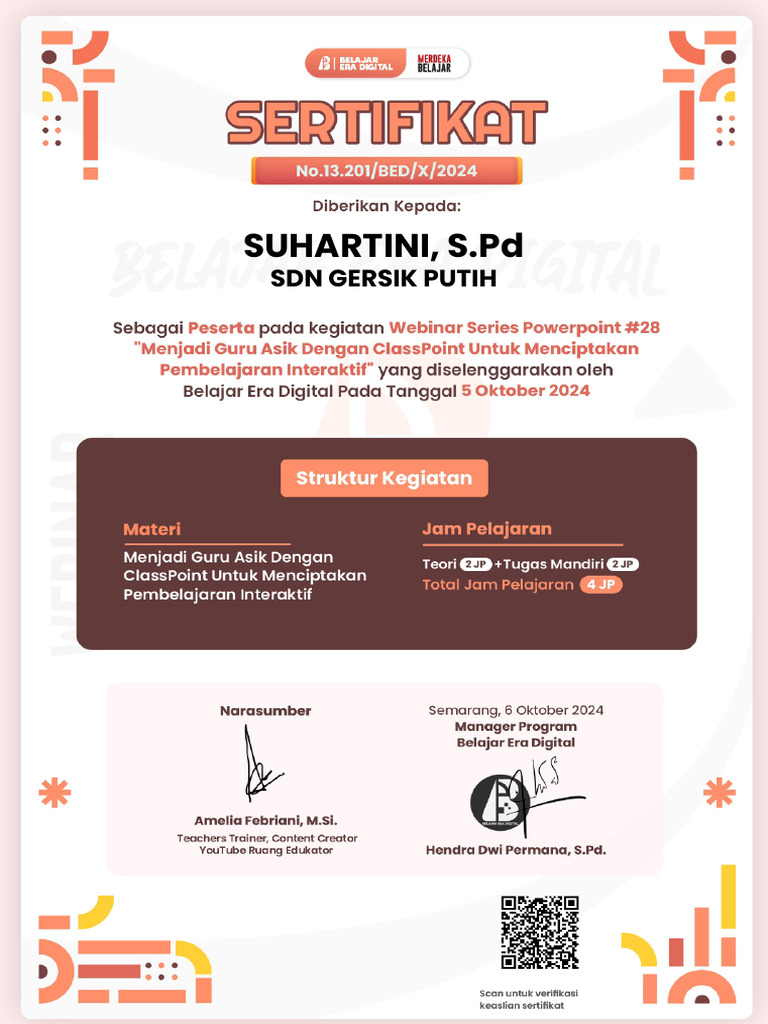 Sertifikat - SUHARTINI, S.PD | PDF