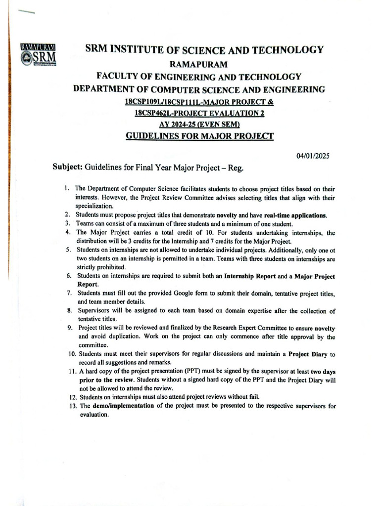 Major Project Guidelines | PDF