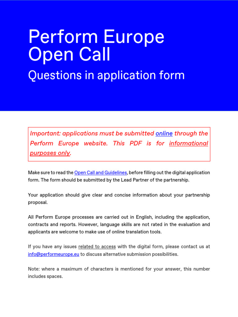Perform Europe Application Form | PDF