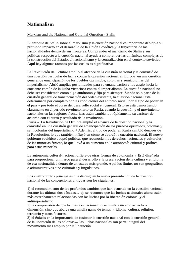 Nationalism - Stalin Summary | PDF | Nación | Joseph Stalin
