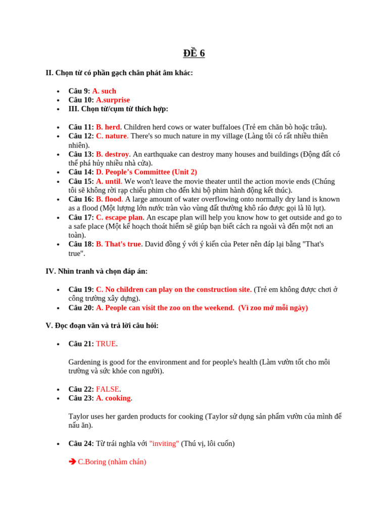 Đề 6 - answer Keys | PDF